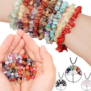 EuTengHao 1458Pcs Irregular Chip Stone Beads Natural Gemstone Beads and Crackle Lampwork Glass Beads 8mm Round Handcrafted Crackle Beads Kit for Bracelet Necklaces Earring Jewelry Making Craft