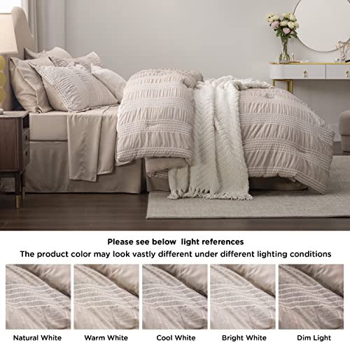 Bedsure Bed in a Bag Queen - Queen Comforter Set 7 Pieces Stripes Seersucker Bedding Set, Soft Lightweight Down Alternative Comforter, Queen Bed Set (Khaki, Queen 88 x 88 Inch)