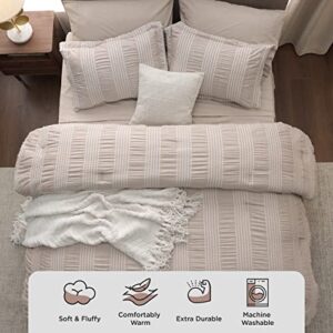 Bedsure Bed in a Bag Queen - Queen Comforter Set 7 Pieces Stripes Seersucker Bedding Set, Soft Lightweight Down Alternative Comforter, Queen Bed Set (Khaki, Queen 88 x 88 Inch)