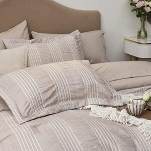 Bedsure Bed in a Bag Queen - Queen Comforter Set 7 Pieces Stripes Seersucker Bedding Set, Soft Lightweight Down Alternative Comforter, Queen Bed Set (Khaki, Queen 88 x 88 Inch)