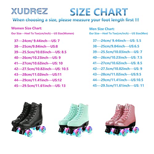 XUDREZ Roller Skate Shoes for Women Men PU Leather High-top Double-Row Roller Skates for Beginner, Professional Indoor Outdoor Roller Skates with Shoes Bag (Flash Wheel,38)