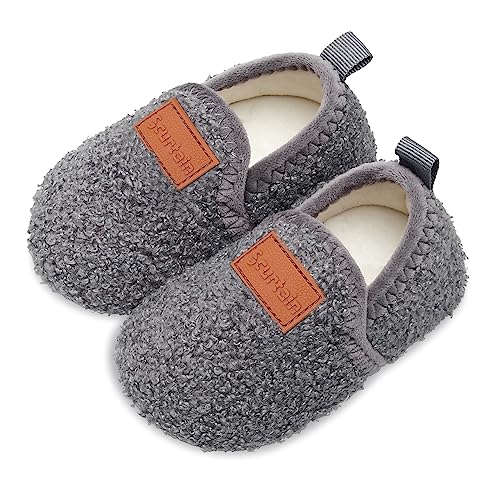 Scurtain Kids Toddler slippers Socks artificial woolen Slippers for Boys Girls Baby with Non-Slip Rubber Sole 2025 Grey 6.5-7.5 Toddler