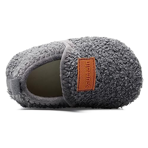 Scurtain Kids Toddler slippers Socks artificial woolen Slippers for Boys Girls Baby with Non-Slip Rubber Sole 2025 Grey 6.5-7.5 Toddler