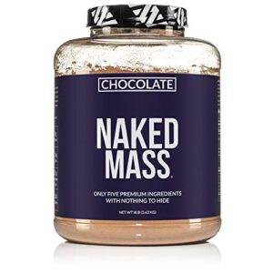 naked nutrition chocolate naked mass - all natural chocolate weight gainer protein powder - 8lb bulk, gmo free, gluten free & soy free. no artificial ingredients - 1,360 calories - 11 servings