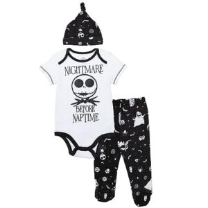 disney nightmare before christmas newborn baby boys short sleeve bodysuit pants and hat 3 piece outfit set 0-3 months