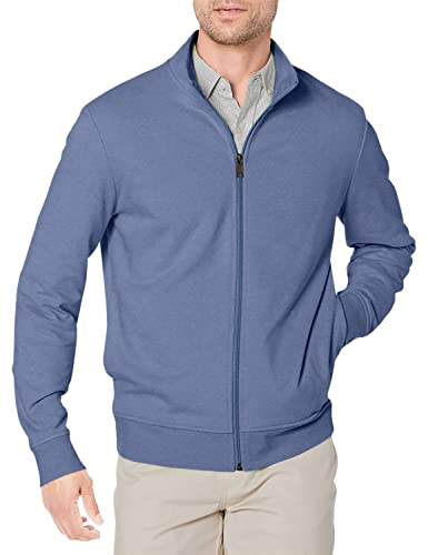 Amazon Essentials Men's Lightweight French Terry Full-Zip Mock Neck Sweatshirt, Indigo, Large