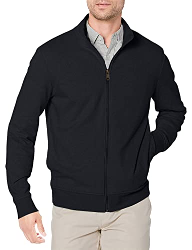 Amazon Essentials Men's Lightweight French Terry Full-Zip Mock Neck Sweatshirt, Black, Medium