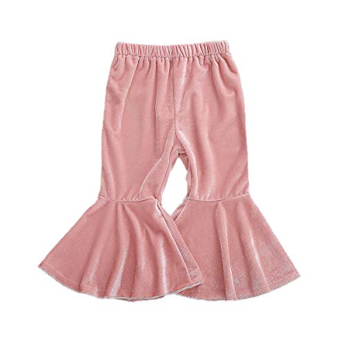 GOOCHEER Kids Toddler Little Baby Girl Fall Winter Velvet Bell Bottom Flare Pants Ruffle Leggings Trousers (Velvet-Pink, 6-12Months)