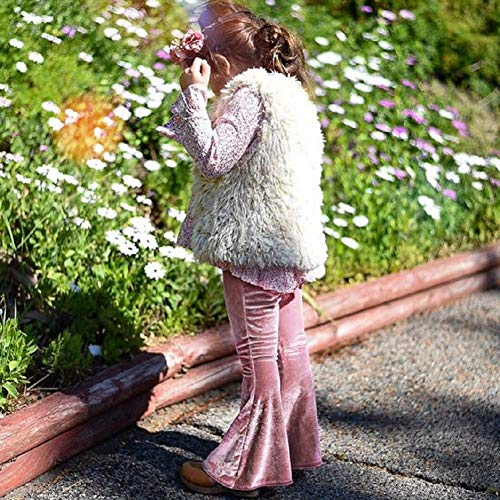 GOOCHEER Kids Toddler Little Baby Girl Fall Winter Velvet Bell Bottom Flare Pants Ruffle Leggings Trousers (Velvet-Pink, 6-12Months)