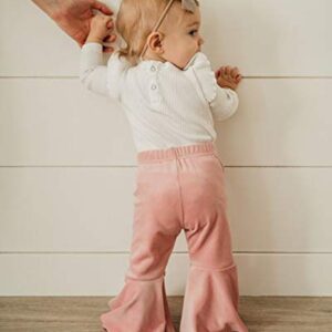 GOOCHEER Kids Toddler Little Baby Girl Fall Winter Velvet Bell Bottom Flare Pants Ruffle Leggings Trousers (Velvet-Pink, 6-12Months)