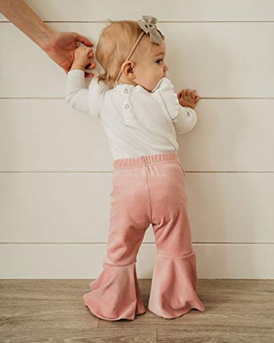 GOOCHEER Kids Toddler Little Baby Girl Fall Winter Velvet Bell Bottom Flare Pants Ruffle Leggings Trousers (Velvet-Pink, 6-12Months)