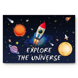 possta decor cartoon rocket planets stars indoor doormat front door mats, water absorbent non slip entrance rugs, outer space floor bath rug for bedroom bathroom living room