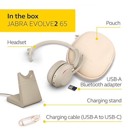 Jabra Evolve2 65 USB-A MS Mono with Charging Stand - Beige Wireless Headset/Music Headphones