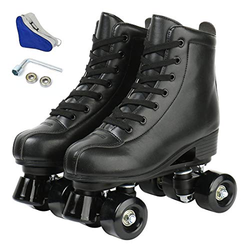 Jessie PU Leather Roller Skates Roller Skates for Women Outdoor and Indoor Adjustable Four-Wheel Premium Roller Skates for Women Men Boys and Girls