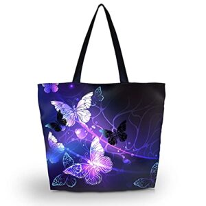 tote bags travel beach totes bag shopping zippered for women foldable waterproof overnight handbag (flying butterfly)