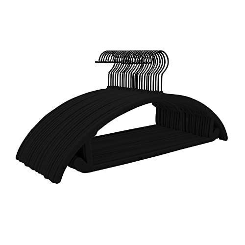 MIZGI Premium Velvet Hangers (Pack of 50) Heavyduty- Non Slip No Shoulder Bump Suit Hangers - Black Hooks,Space Saving Clothes Hangers,Rounded Hangers for Coat,Sweater,Jackets,Pants