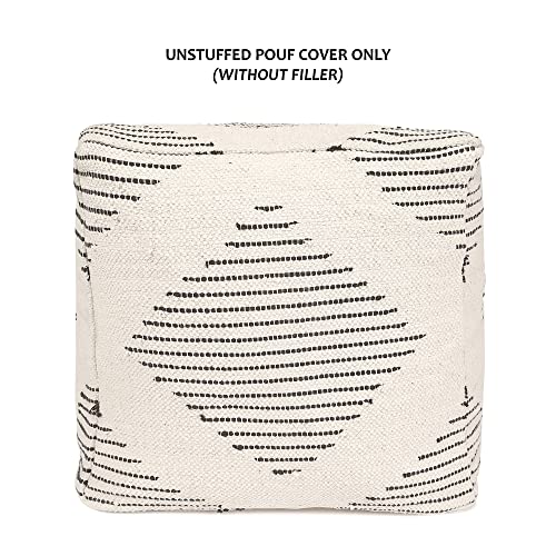 · REDEARTH · UNSTUFFED Pouf Ottoman Cover Textured Boho Storage Square Home Decor Poof Pouffe Space Saver Footrest for Living Room, Bedroom, Nursery, Kidsroom; 100% Cotton (20"x20"x20"; Black)