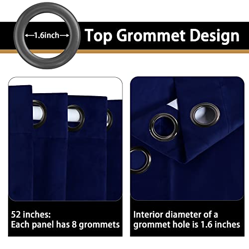 BONZER 100% Blackout Curtains for Bedroom - Premium Thick Velvet Curtains 84 Inches Long Thermal Insulated Energy Saving, Sun Light Blocking Grommet Window Drapes for Living Room, 2 Panels, Navy