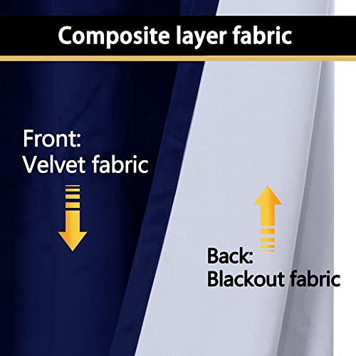 BONZER 100% Blackout Curtains for Bedroom - Premium Thick Velvet Curtains 84 Inches Long Thermal Insulated Energy Saving, Sun Light Blocking Grommet Window Drapes for Living Room, 2 Panels, Navy