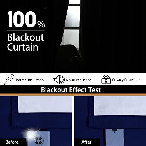 BONZER 100% Blackout Curtains for Bedroom - Premium Thick Velvet Curtains 84 Inches Long Thermal Insulated Energy Saving, Sun Light Blocking Grommet Window Drapes for Living Room, 2 Panels, Navy