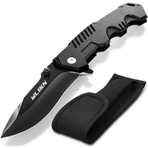 wlikn folding knife black knife with window glass breaker, folding pocket knife (black)