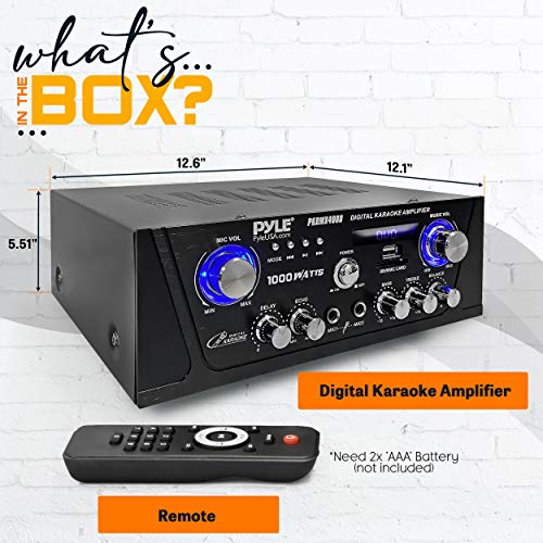 Pyle Bluetooth Digital Home Karaoke Amplifier - 600W Home Audio Desktop Power Amplifier Receiver w/LED Display, Cooling Fan, USB/SD Memory Card Reader, Optical/Coaxial, DVD/Mic Inputs -PKRMX4000