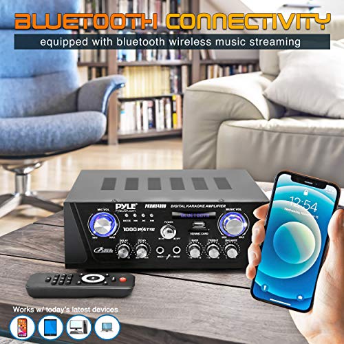 Pyle Bluetooth Digital Home Karaoke Amplifier - 600W Home Audio Desktop Power Amplifier Receiver w/LED Display, Cooling Fan, USB/SD Memory Card Reader, Optical/Coaxial, DVD/Mic Inputs -PKRMX4000