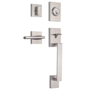 nuk3y haven modern handleset front door entry handle and deadbolt with reversible inside lever trim (square hulk lever trim, satin nickel)