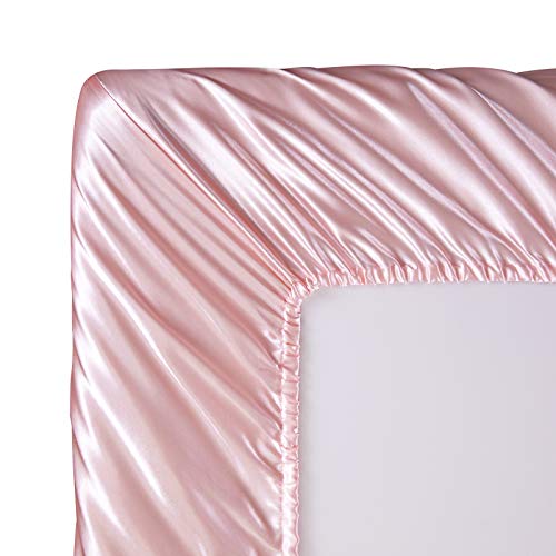 SiinvdaBZX 4Pcs Satin Sheet Set Full Size Ultra Silky Soft Blush Pink Satin Full Bed Sheets with Deep Pocket, 1 Fitted Sheet, 1 Flat Sheet, 2 Envelope Closure Pillowcases