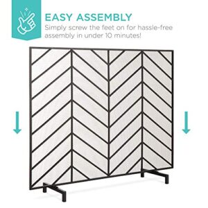 Best Choice Products 38x31in Single Panel Handcrafted Wrought Iron Mesh Chevron Fireplace Screen, Fire Spark Guard for Living Room, Bedroom Décor w/Distressed Antique Finish - Satin Black