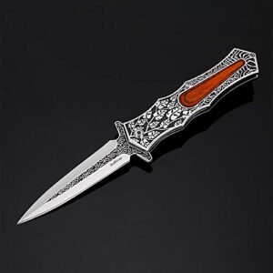 AuRiver Folding Knife, Stainless Steel Pocket Knife with Retro Emboss Patterns and Pocket Clip on Handles, Folding Knives for Camping, Fishing or Favorites