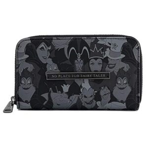 loungefly disney villains debossed all over print zip around wallet compact