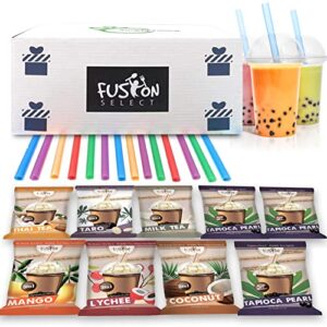 the ultimate diy bubble tea kit 6 flavors of boba bubble tea drink, 36 drinks, taro, lychee, coconut, mango, milk tea, thai tea bubble tea straws authentic boba tea kit asmr food