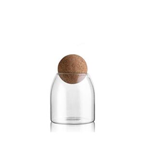 molfuj 550ml/18oz glass storage container with ball cork, cute decorative organizer bottle canister jar with air tight wood lid for food, coffee, candy, bathroom apothecary cotton swab qtip holder