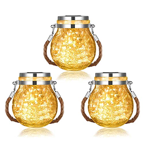 UYBAG Solar Lamp 3 Pack Mason Jar Solar Lights IP65 Waterproof Solar Lantern Garden Solar Garden Hanging Lanterns for Garden, Balcony, Yard, Path, Fence Decoration