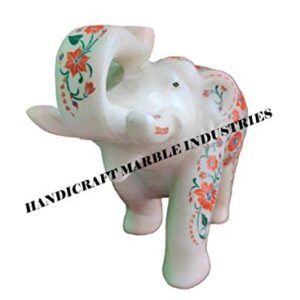 8" Inch White Marble Elephant, White Marble Inlay Elephant, Elephant Figurine, Marble Stone Elephant, Coral Stone Inlay, Elephants Disney Plus, Elephant Island, Virtual White Elephant