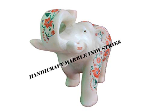 8" Inch White Marble Elephant, White Marble Inlay Elephant, Elephant Figurine, Marble Stone Elephant, Coral Stone Inlay, Elephants Disney Plus, Elephant Island, Virtual White Elephant