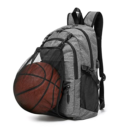 ALLinONE Basketball Backpack Bag for Laptop,Sports Soccer with Ball Compartment，Grey