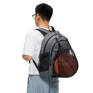 ALLinONE Basketball Backpack Bag for Laptop,Sports Soccer with Ball Compartment，Grey