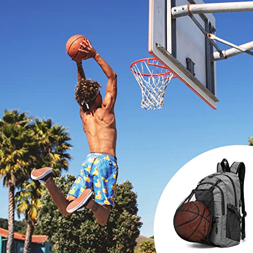 ALLinONE Basketball Backpack Bag for Laptop,Sports Soccer with Ball Compartment，Grey