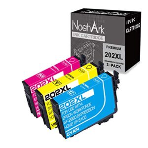 noahark 3 packs 202xl remanufactured ink cartridge replacement for epson t202xl 202 xl high yield for epson expression home xp-5100 workforce wf-2860 printer (1 cyan, 1 magenta, 1 yellow, 3-pack)