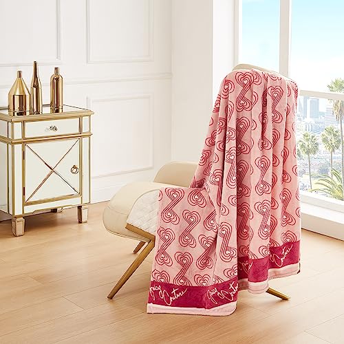 Juicy Couture - Throw Blanket | Heart Printed Pink | Plush and Cozy | Decorative Blankets for Sofas, Chairs and Beds| Luxurious and Soft | Chic Home Decor | Measures 50" x 70" | Pink/White