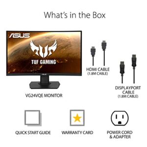 ASUS TUF Gaming 23.6" 1080P Curved Monitor (VG24VQE) - Full HD, 165Hz, 1ms, Extreme Low Motion Blur, Adaptive-Sync, FreeSync Premium, Shadow Boost, VESA Mountable, DisplayPort, HDMI, BLACK