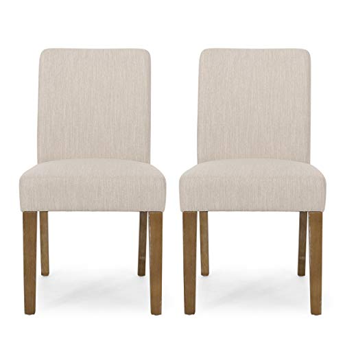 Christopher Knight Home Kuna Contemporary Upholstered Dining Chair (Set of 2), Beige, Weathered Brown