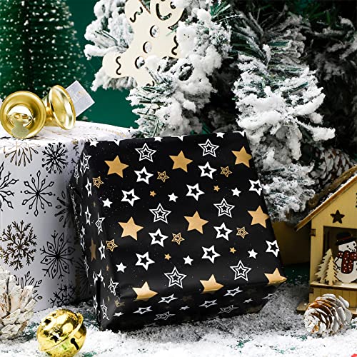 MAYPLUSS Wrapping Paper Roll - Mini Roll - 17 inch X 120 inch Per roll - 3 Different Christmas Black Gold Design (42.3 sq.ft.ttl)