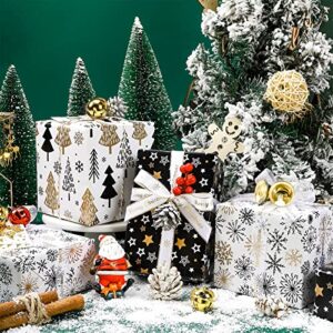 MAYPLUSS Wrapping Paper Roll - Mini Roll - 17 inch X 120 inch Per roll - 3 Different Christmas Black Gold Design (42.3 sq.ft.ttl)