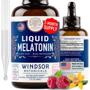 liquid melatonin 3mg drops for adults and kids - max strength, sleep fast, wake fresh sublingual - vegan kids melatonin liquid for children ages 6 and up - raspberry vanilla flavor tincture - 2 oz