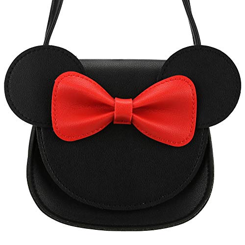 QiMing Little Mouse Ear Bow Crossbody Purse,PU Shoulder Handbag for Kids Girls Toddlers(Black1)