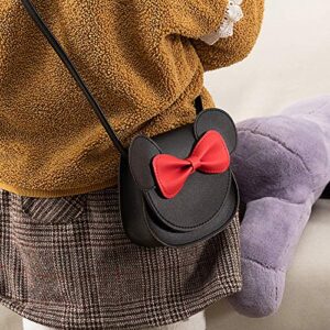 QiMing Little Mouse Ear Bow Crossbody Purse,PU Shoulder Handbag for Kids Girls Toddlers(Black1)