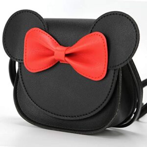 QiMing Little Mouse Ear Bow Crossbody Purse,PU Shoulder Handbag for Kids Girls Toddlers(Black1)